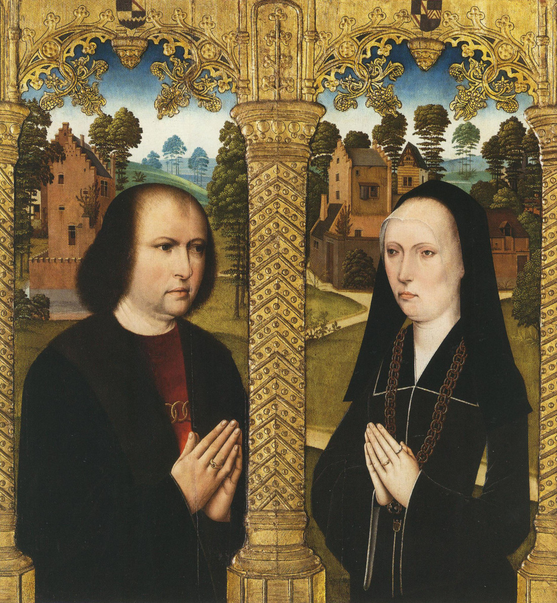 Two Shutters of the Triptych of the Virgin and Child: Portraits of Donors (a Man and his Wife in ...
