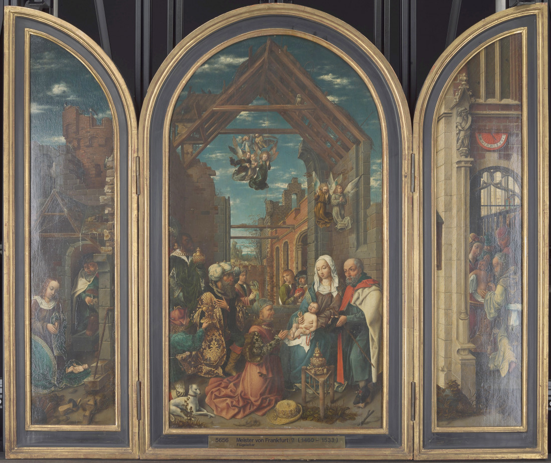 Triptych with Shutters, the Adoration of the Magi ; left shutter: the Nativity ; right: the ...