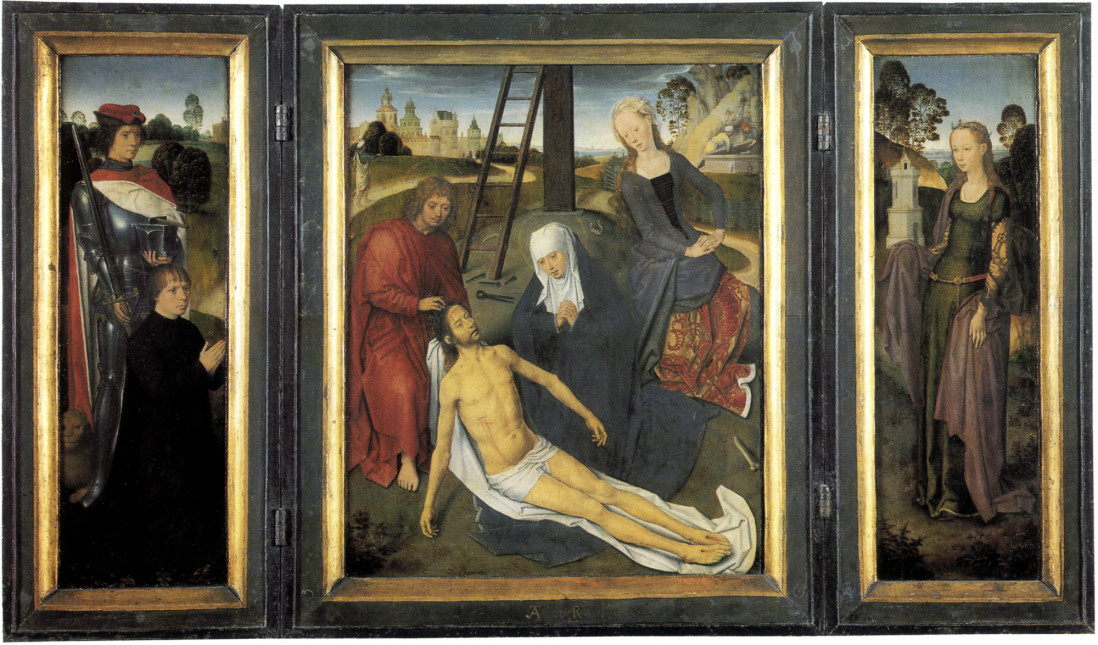 Altarpiece with Shutters (Adriaan Reins Triptych) : Lamentation (Centre); St. Barbara (Right ...