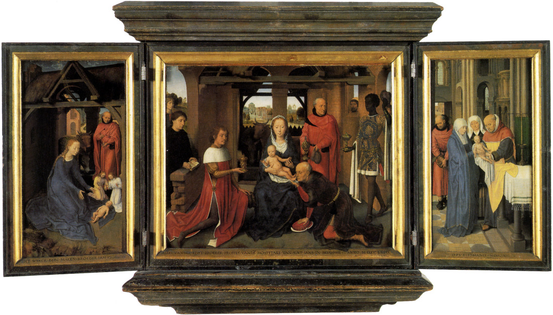 Altarpiece with Shutters (Floreins Triptych): Adoration of the Magi (Centre); Nativity (Left ...