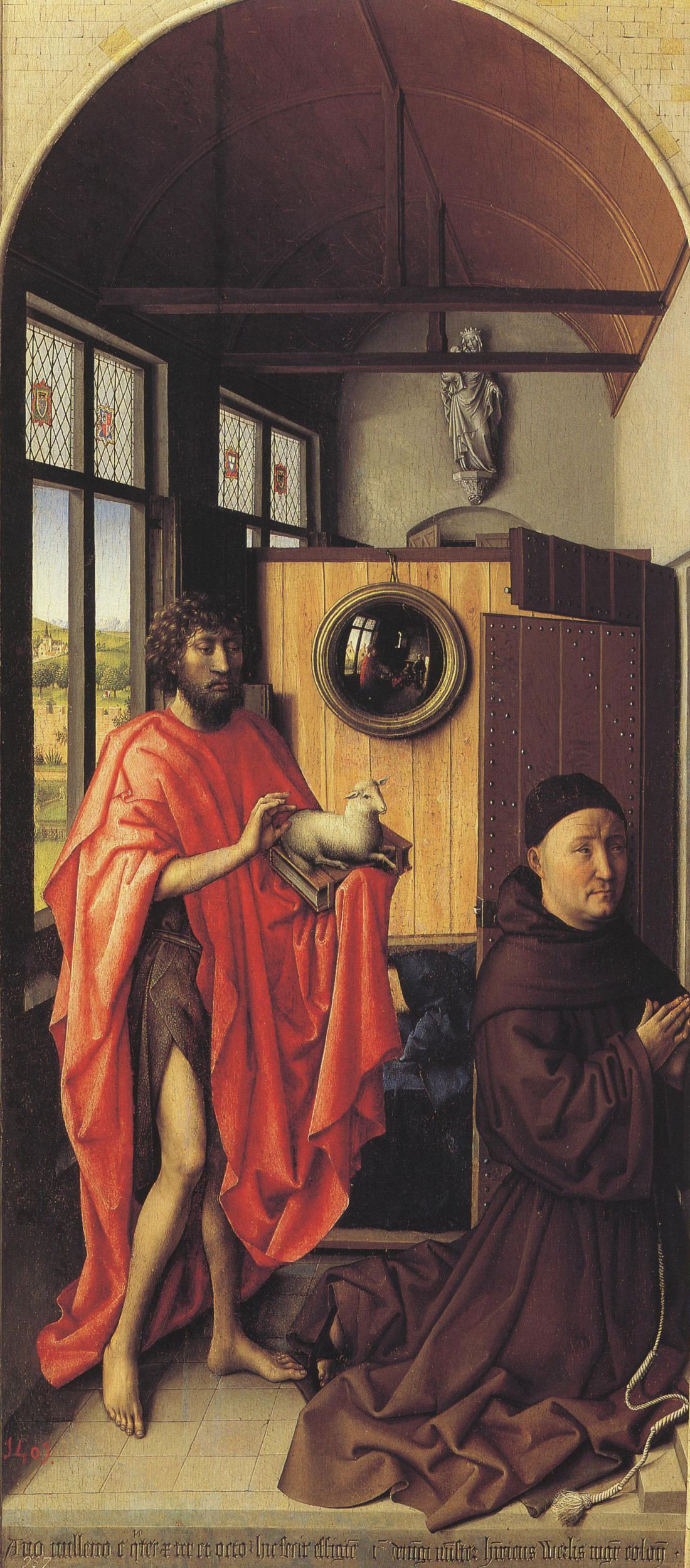 Two Altarpiece Shutters, St Barbara Seated within a Chamber, and the Donor with St John the ...