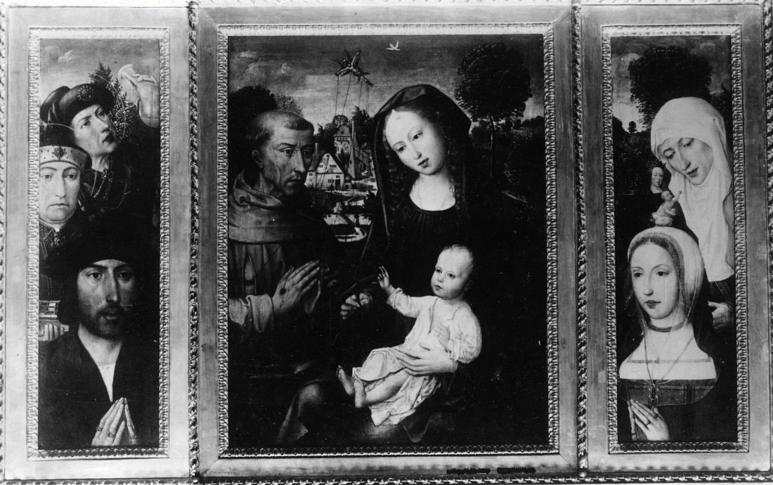 Altarpiece with Shutters, Virgin and Child with St. Francis, in half-length. On the shutters ...