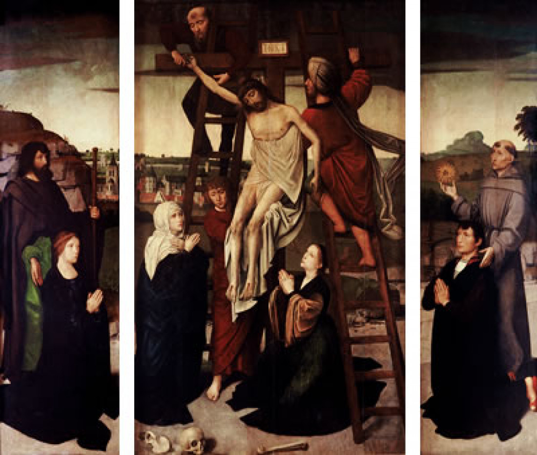 Altarpiece with Shutters: The Deposition (left shutter : donatrix with Saint James the Greater ...