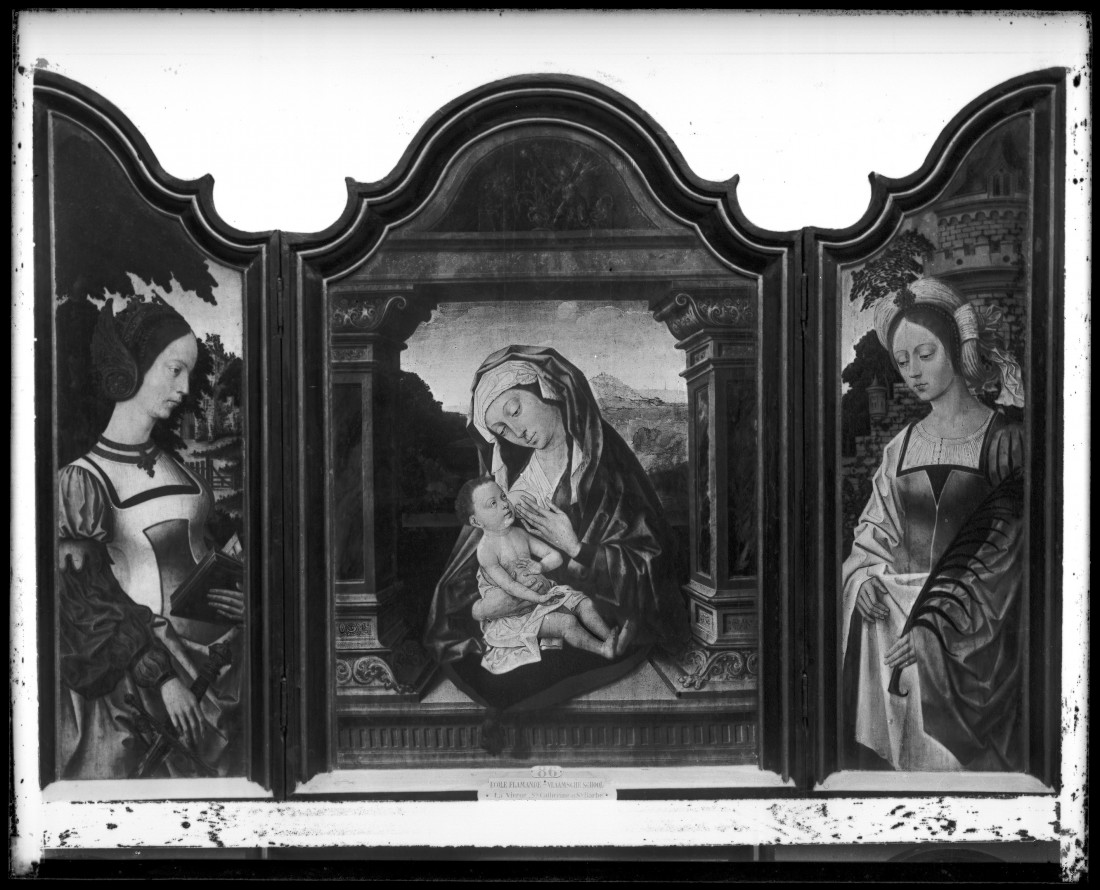 Triptych with Virgin and Child, St. Catherine and St. Barbara | KIK-IRPA